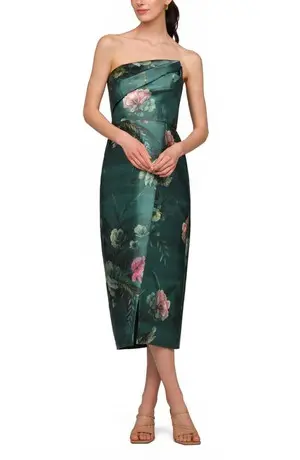 KAY UNGER Amelie Floral Strapless Mikado Sheath Dress