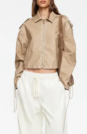 Lioness Jet Metallic Faux Leather Jacket - Beige