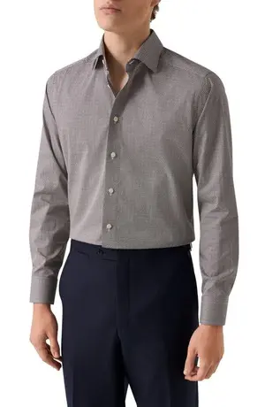 Eton Slim Fit Microprint Signature Cotton Twill Dress Shirt - Medium Red