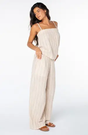 Roxy Offshore Stripe Wide Leg Cotton Pants