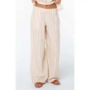 Roxy Offshore Stripe Wide Leg Cotton Pants - Doeskin