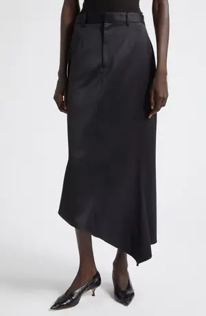 GRACE LING Tailored Stretch Wool Skirt With Angled Hem - Black