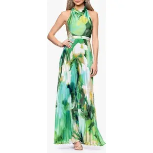 Betsy & Adam Cowl Neck Halter Gown - Green/multi