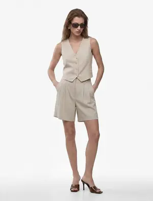 KOTON Relax Fit Pleated Linen Bermuda Shorts