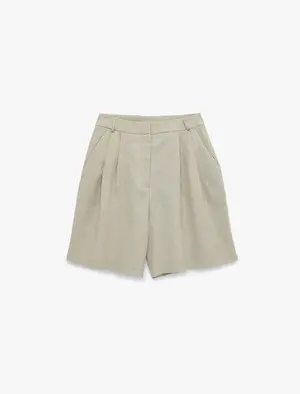 KOTON Relax Fit Pleated Linen Bermuda Shorts