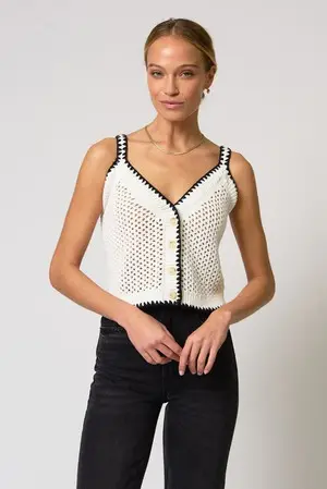Central Park West Crochet Button Tank - Ivory