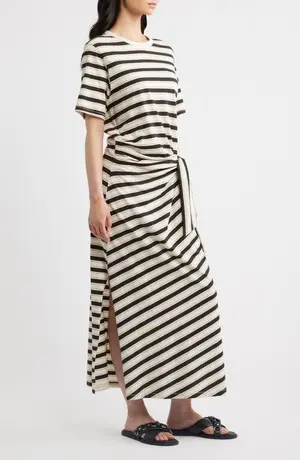 Rag & Bone The Slub Stripe T-shirt Maxi Dress - Cream Multi