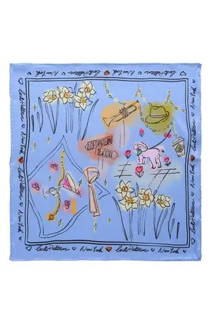 LOST PATTERN Nyc In Sketches Silk Pocket Square - Blue