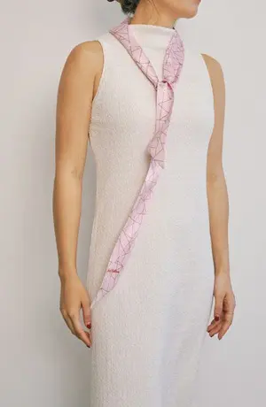 LOST PATTERN Almond Blossom Skinny Silk Scarf - Peach
