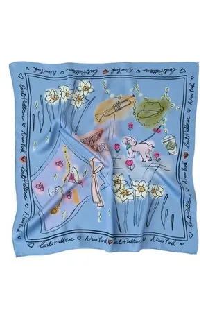 LOST PATTERN Nyc In Sketches Silk Bandana - Blue