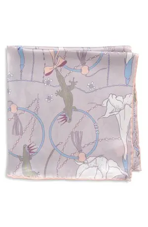 LOST PATTERN Datura Silk Pocket Square - Silver