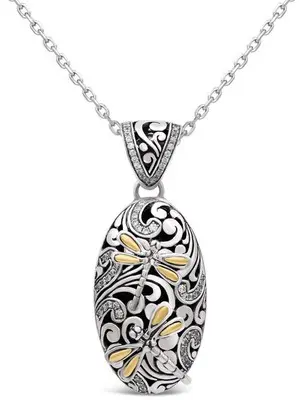 DEVATA Dragonfly Pendant Necklace In Sterling And 18k Gold - Silver