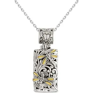DEVATA Dragonfly Rectangle Pendant Necklace - Silver