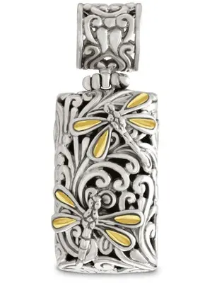 DEVATA Dragonfly Rectangle Pendant Necklace In Sterling And 18k Gold