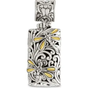 DEVATA Dragonfly Rectangle Pendant Necklace In Sterling And 18k Gold - Silver