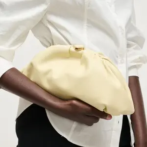 URBAN EXPRESSIONS Jennifer Ruched Vegan Leather Clutch With Chain Strap - Butter
