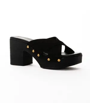 GRACE FOOTWEAR Lauren Suede Block Heel Sandal - Black