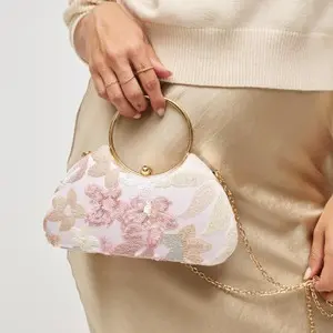 URBAN EXPRESSIONS Phoebe Sequined Evening Bag With Ring Handle And Chain Strap - Pink Multi