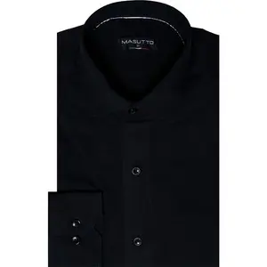 MASUTTO Lior 8 Way Stretch Knit Solid Button-up Long Sleeve Shirt - Black