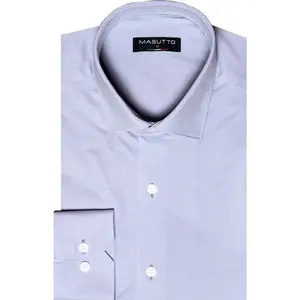 MASUTTO Lior 8 Way Stretch Knit Solid Button-up Long Sleeve Shirt - Grey