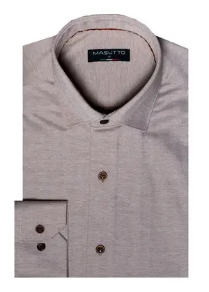 MASUTTO Rolo Knit Button-up Long Sleeve Shirt - Beige