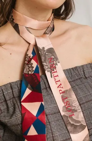 LOST PATTERN Prism Skinny Silk Scarf - Red
