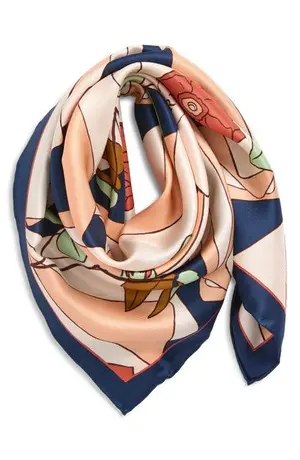LOST PATTERN Camellia Silk Square Bandana - Navy