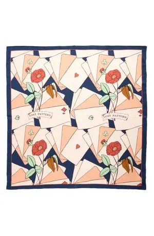 LOST PATTERN Camellia Silk Square Bandana - Navy
