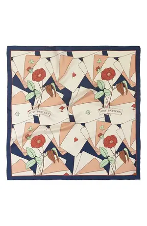 LOST PATTERN Camellia Silk Square Bandana - Navy