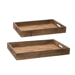 TRANSPAC Wood Everyday Tray Set Of 2 Decorative Trays And Platters For Spring Home Decor - Brown