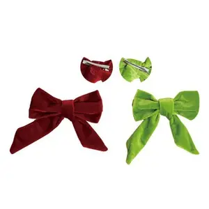 TRANSPAC Pred And Green Bows Decorative Christmas Sculptures