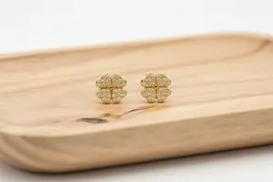 SEVEN SAINTS Peridot Clover Pave Stud Earrings