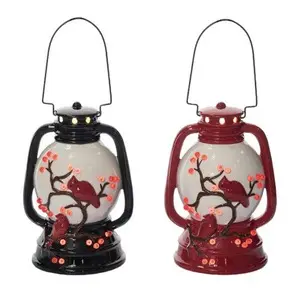 TRANSPAC Dolomite Light Up Cardinal Lantern Set Of 2 For Christmas Decor - Multicolored