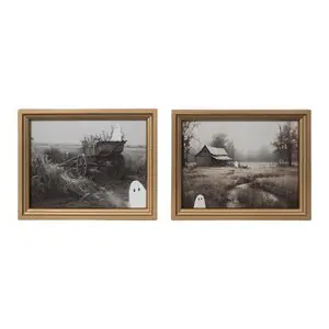 TRANSPAC Peeking Ghosties Framed Wall Art Set Of 2 Halloween Decor - Multicolored