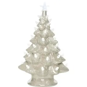 TRANSPAC White Holiday Tree With Pearlescent Glazeled Tabletop Decor - Beige