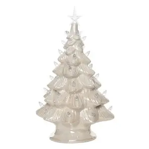 TRANSPAC White Holiday Tree With Pearlescent Glazeled Tabletop Decor