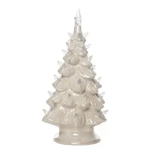 TRANSPAC White Holiday Tree With Pearlescent Glazeled Tabletop Decor