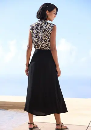 LASCANA Printed Midi Skirt - Black