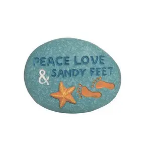 BEACHCOMBERS Peace Love & Sandy Feet" Decorative Resin Pebble 1.75 - Blue