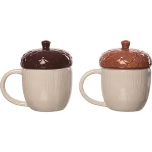 TRANSPAC Stoneware Moody Acorn Mug Set Of 2 For Autumn Thanksgiving - Multicolored