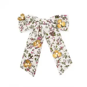 ADIBA Cherry Blossom Fabric Barrette With Gold Tone Embellishments And Pearls - Pink