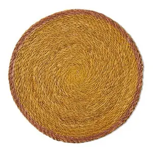 TAG Overstitch Seagrass Placemat Red Wipe Clean Everyday Use 15x15 Inches - Yellow