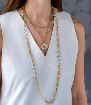 LONI PAUL JEWELRY Mixed Metal Long Circle Necklace