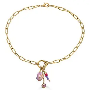 LONI PAUL JEWELRY Baroque Pearl Charm Cluster Necklace - Gold