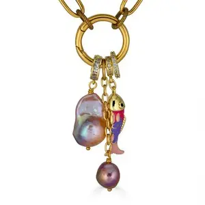 LONI PAUL JEWELRY Baroque Pearl Charm Cluster Necklace - Gold