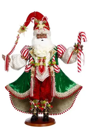 MARK ROBERTS African American Candy Cane And Cookie Santa - Red