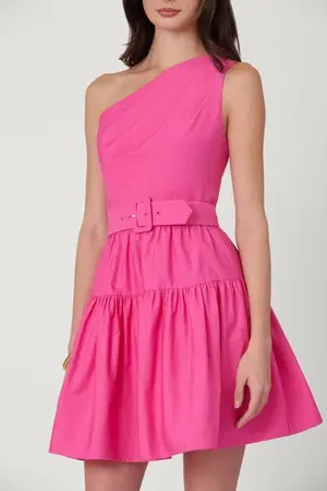 Shoshanna Cotton Faille Asymmetrical Neckline Mini Dress