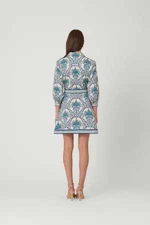 Shoshanna Balinese Palm Print Cotton Poplin Shirt Dress