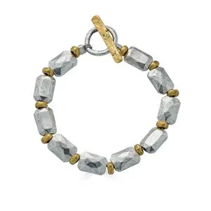 LONI PAUL JEWELRY Mixed Metal Rectangle Bead Bracelet - Silver