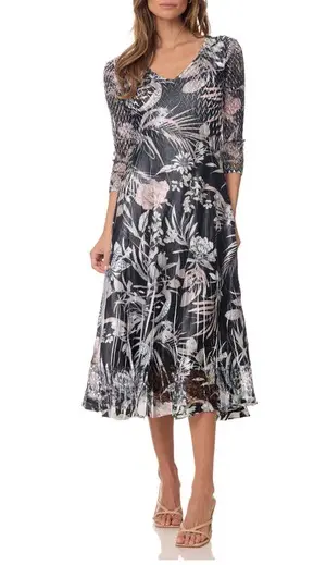 Komarov Tea Length Dress With Lace Details - Shaded Tropic